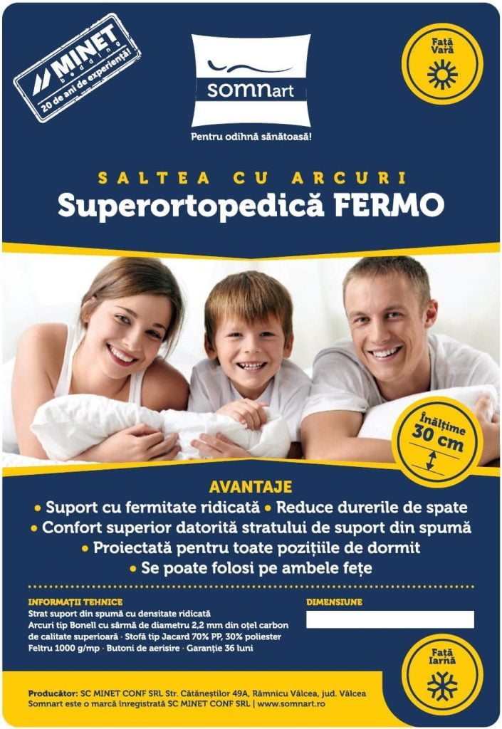 Saltea cu arcuri SomnART FERMO 90x200, înălțime 30 cm, superortopedica ...